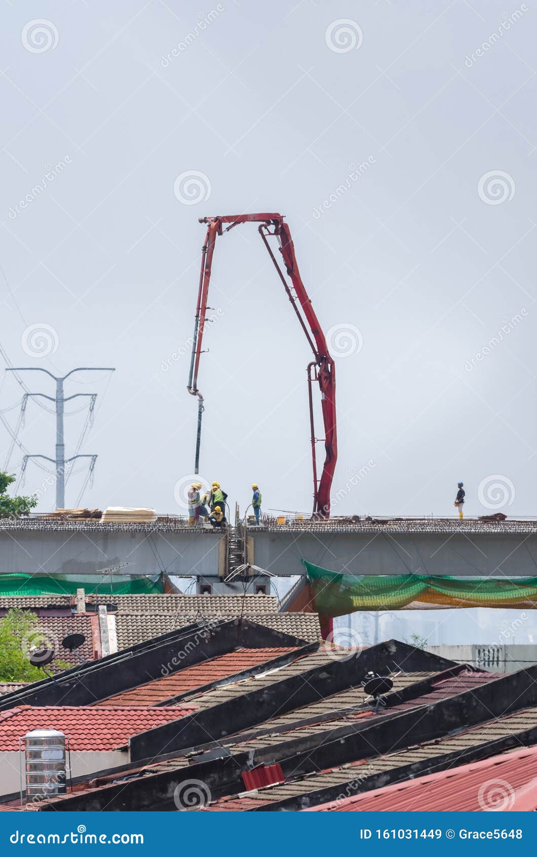 Workers Can Seen Working on the Construction of a Highway Bridge Stock ...