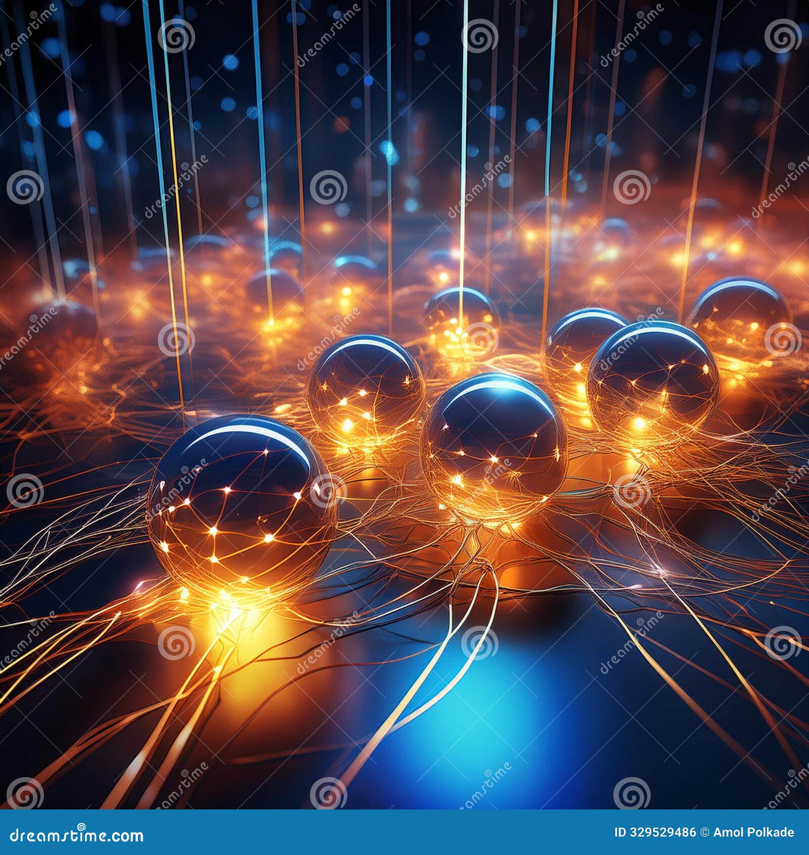 A Scene Where Glass Balls are Connected by Glowing Electric Currents ...
