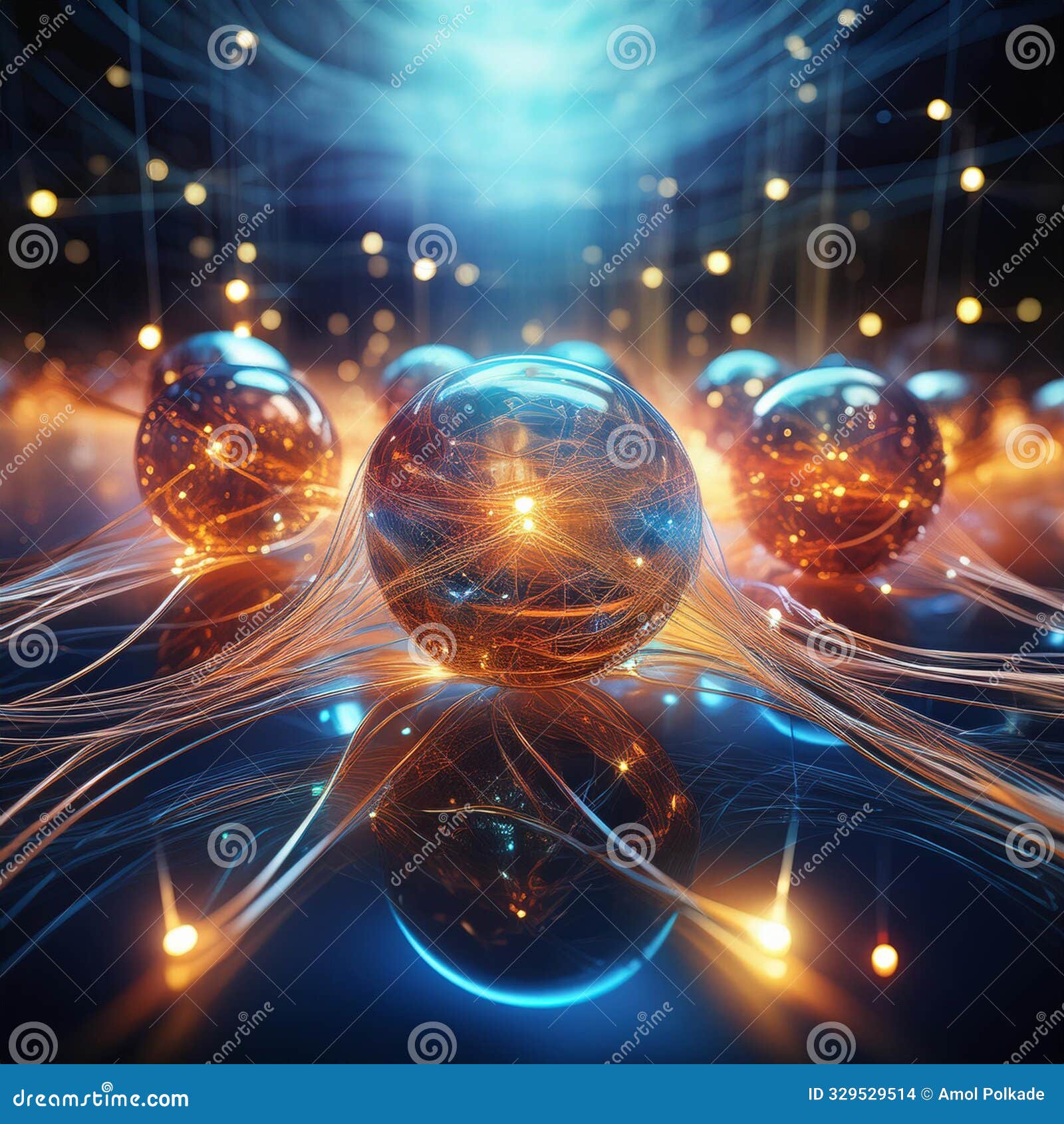 A Scene Where Glass Balls are Connected by Glowing Electric Currents ...