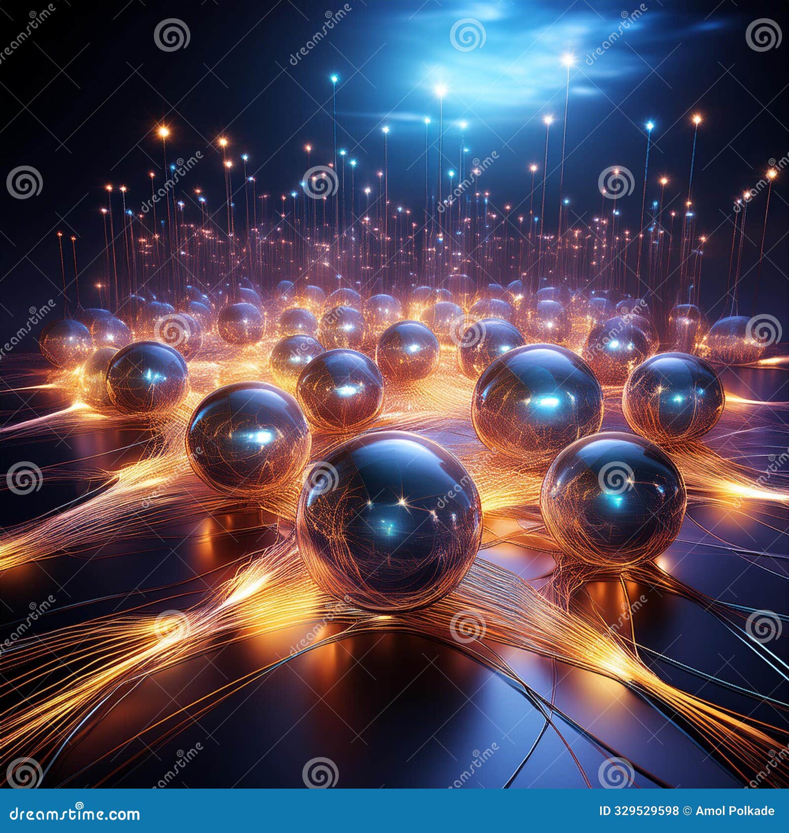 A Scene Where Glass Balls are Connected by Glowing Electric Currents ...