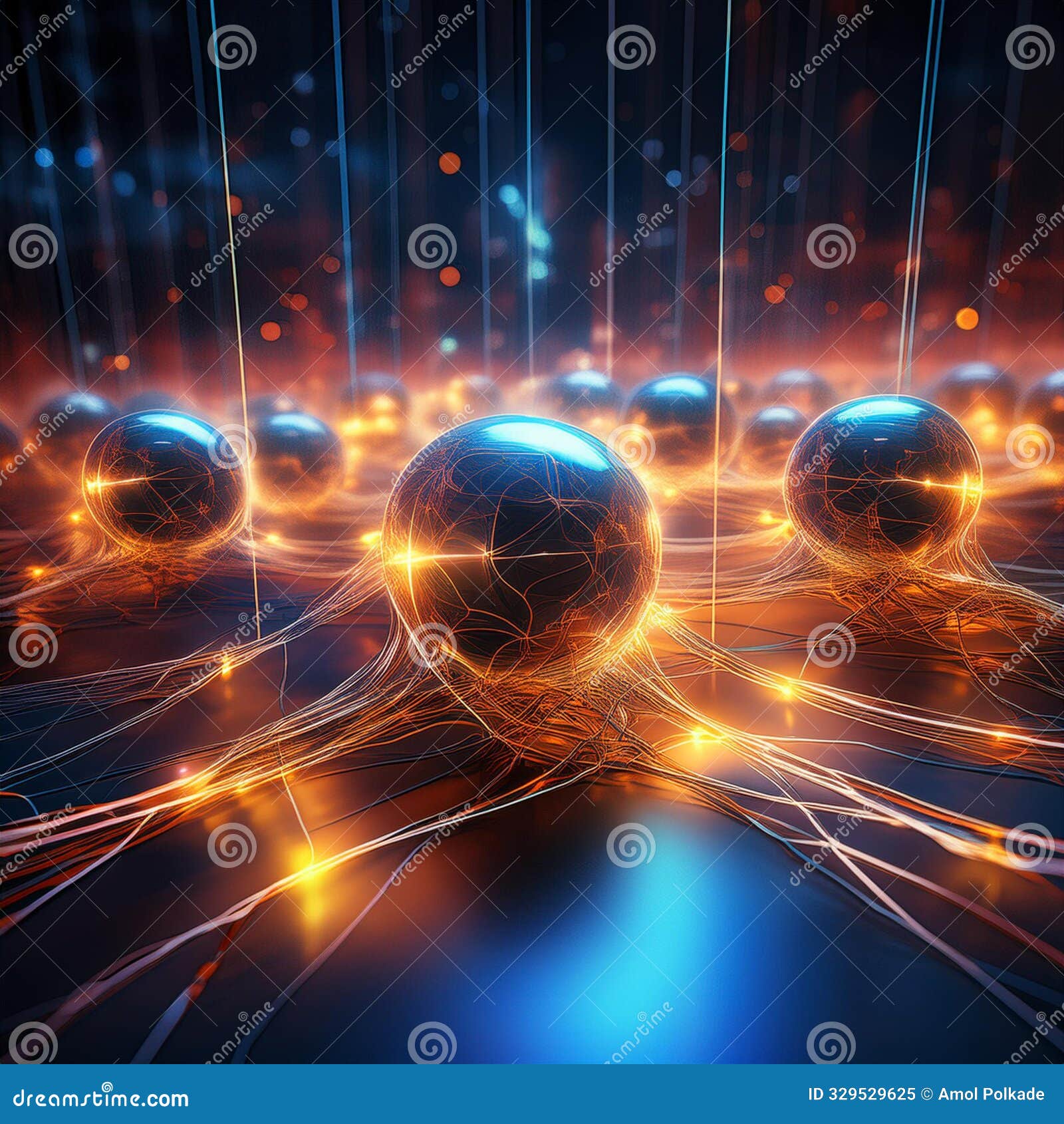 A Scene Where Glass Balls are Connected by Glowing Electric Currents ...