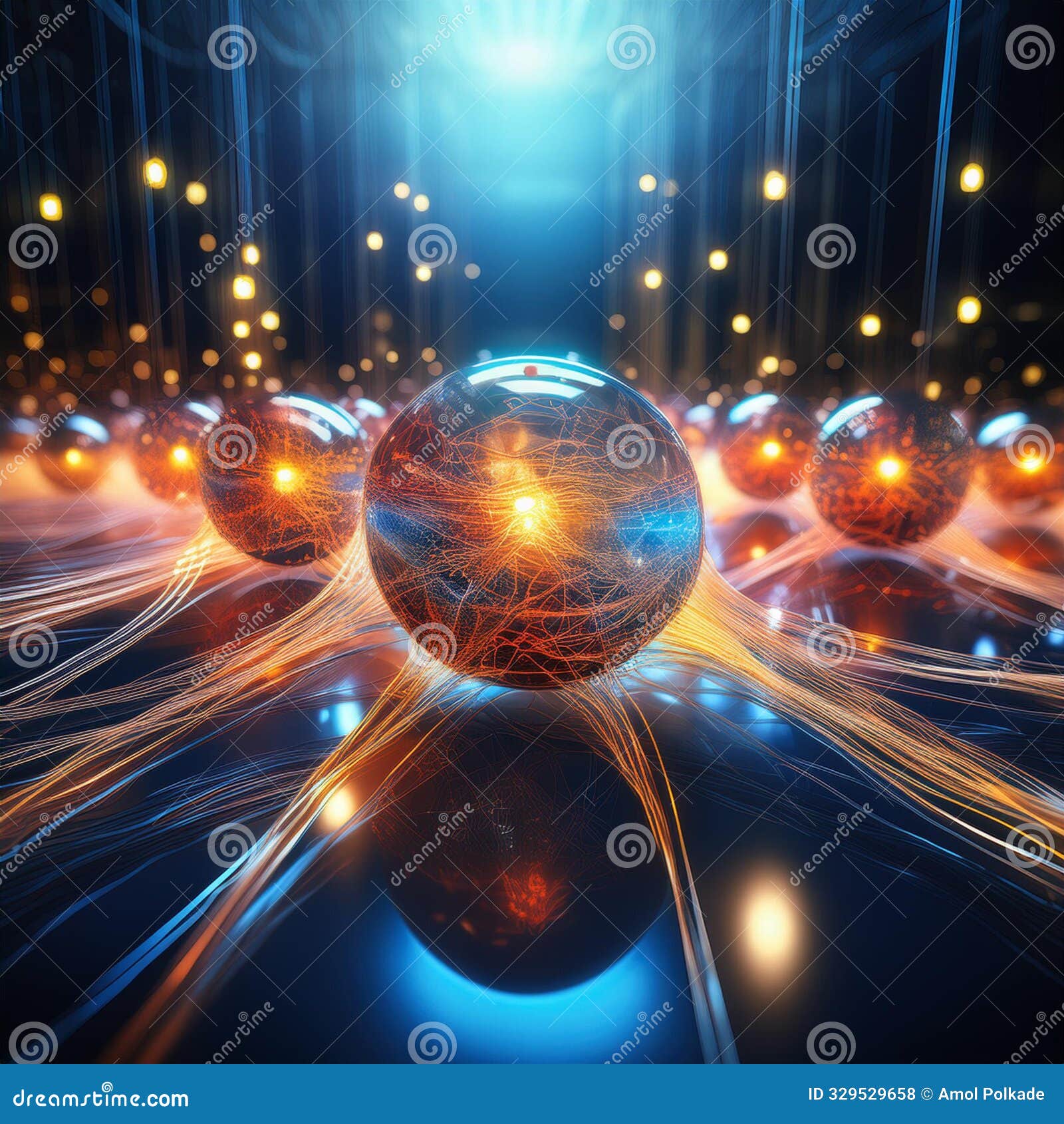 A Scene Where Glass Balls are Connected by Glowing Electric Currents ...