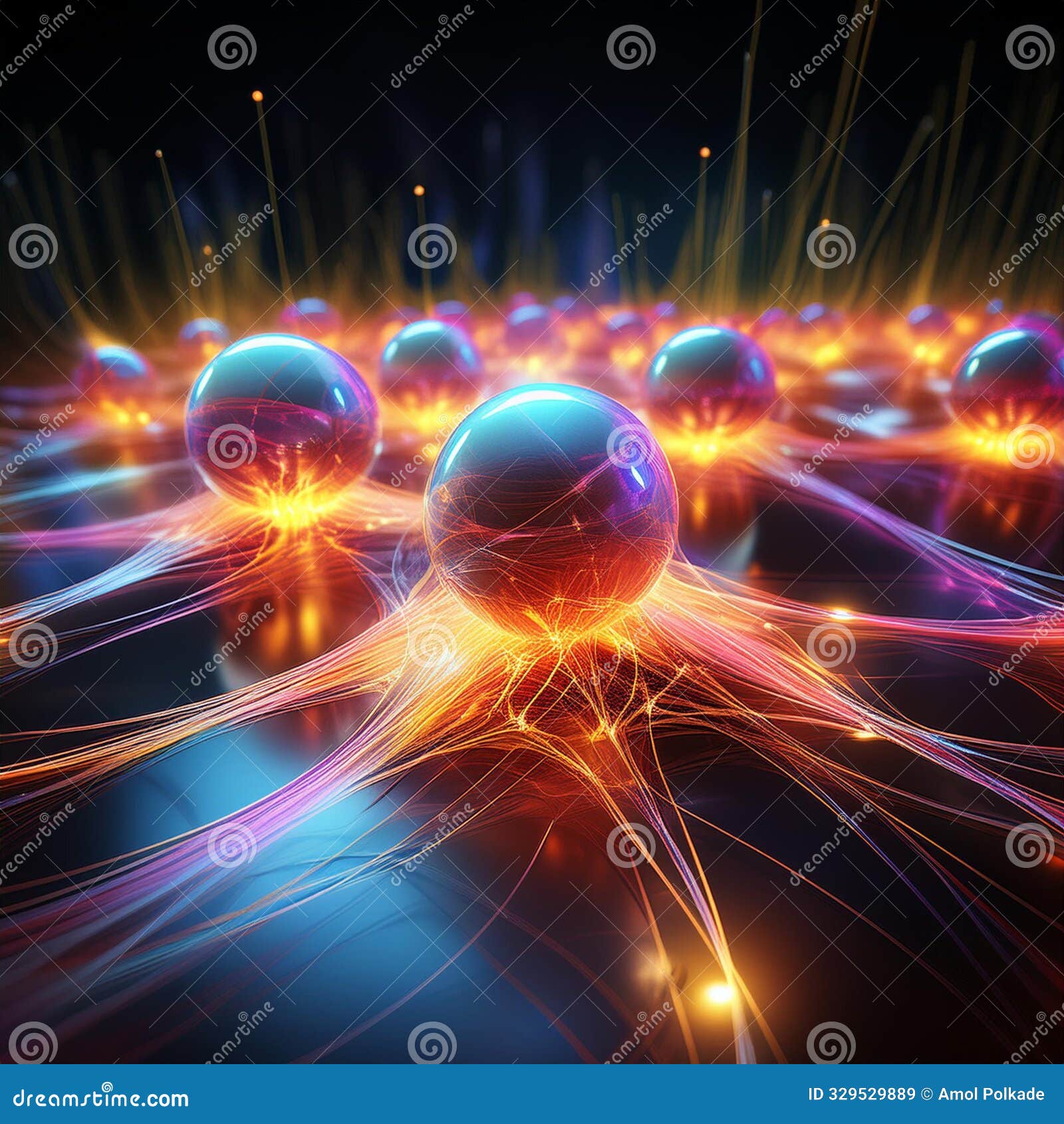 A Scene Where Glass Balls are Connected by Glowing Electric Currents ...