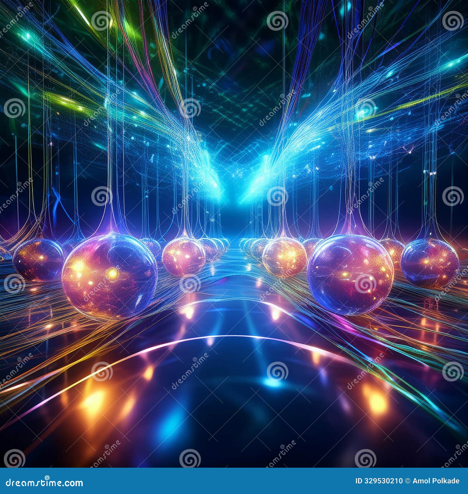 A Scene Where Glass Balls are Connected by Glowing Electric Currents ...