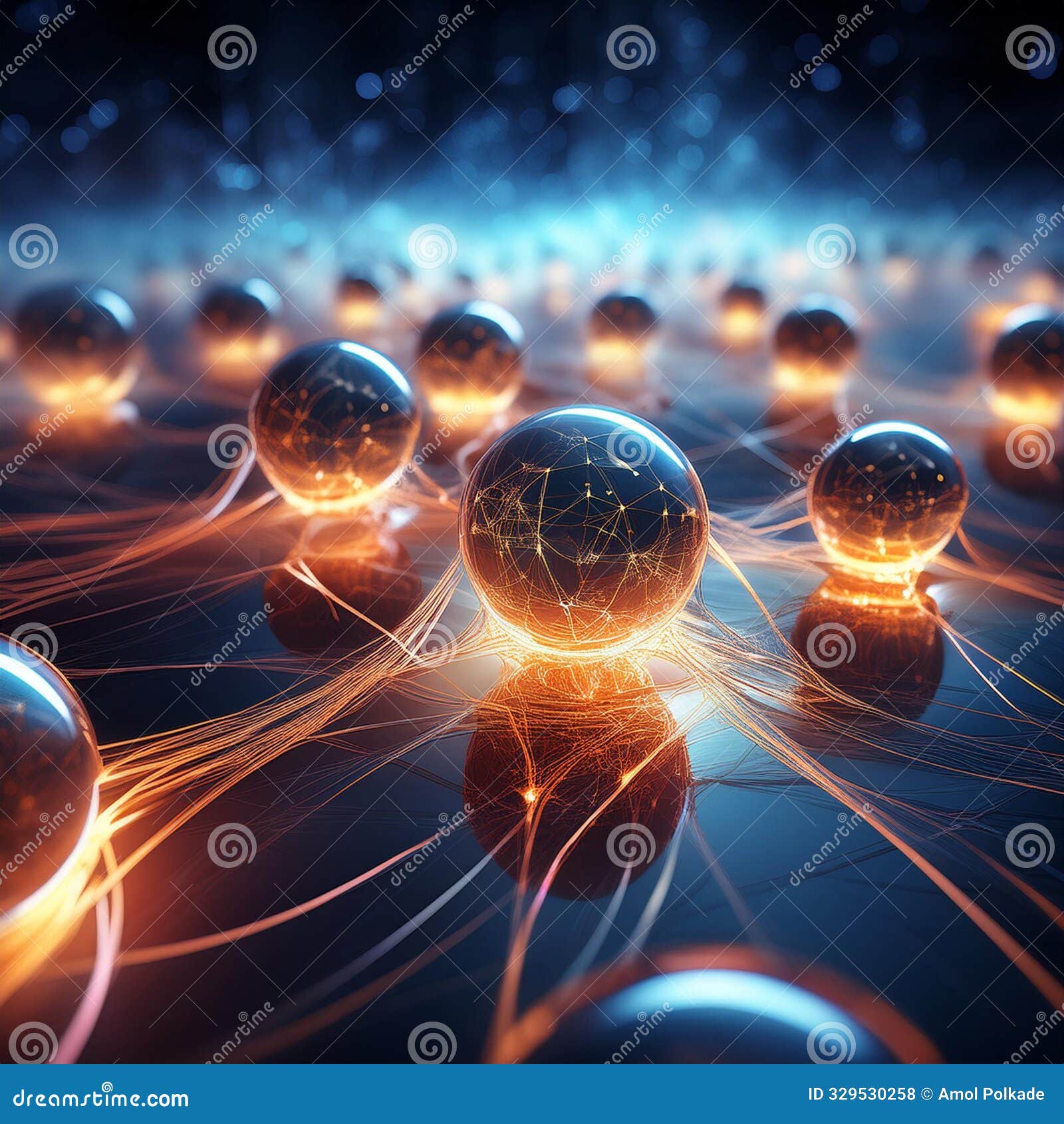 A Scene Where Glass Balls are Connected by Glowing Electric Currents ...