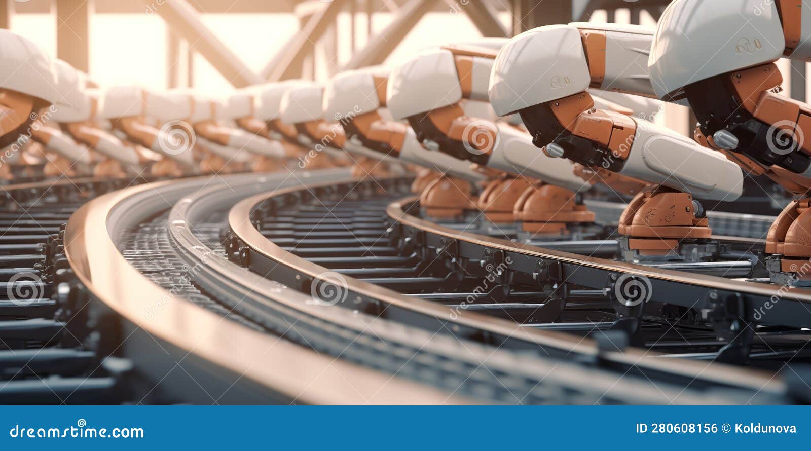 A Scene Where Robot Arms Work in Harmony with a Conveyor, Showcasing ...