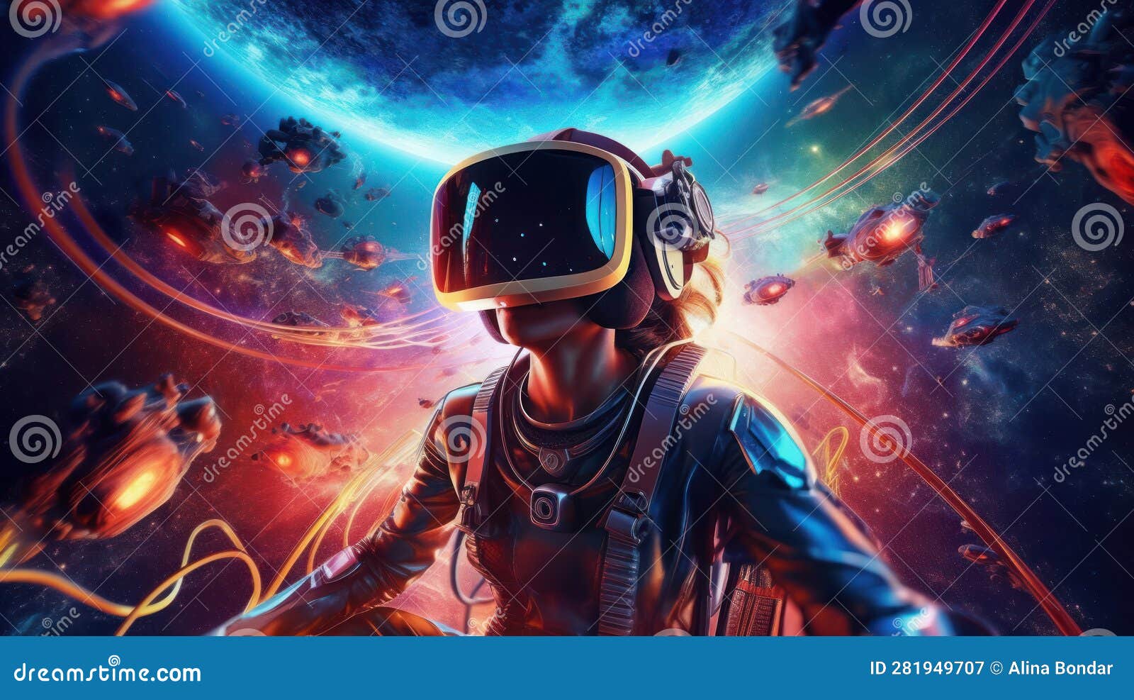 A Scene Where the User Glides among the Stars in a Space-themed VR Game ...