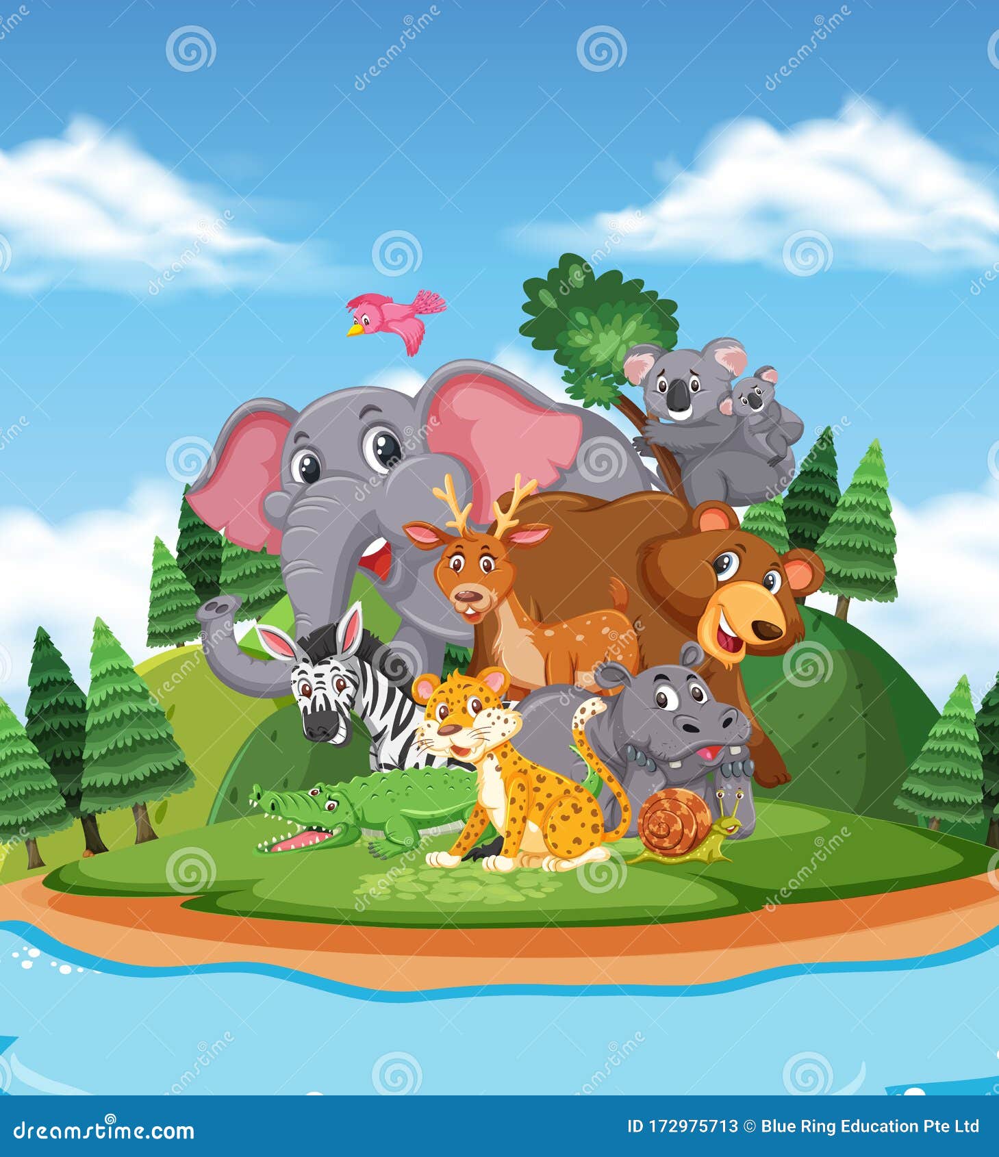 Scene with Wild Animals Standing by the Lake Stock Vector ...