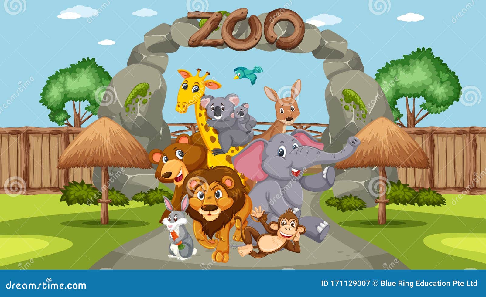Scene with Wild Animals in the Zoo at Day Time Stock Illustration ...