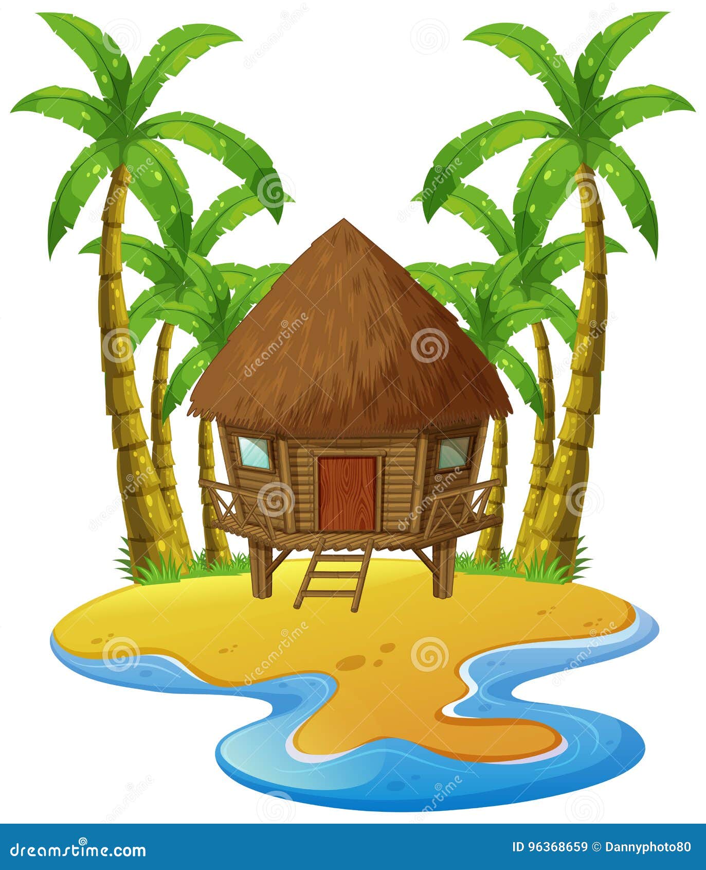 Scene with Wooden Hut on Island Stock Vector - Illustration of vacation ...