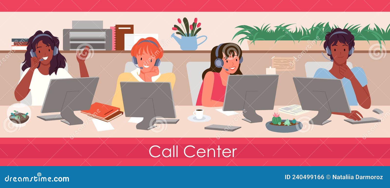 Scene of Working Team in Call Center Customer Service Assistance Stock ...