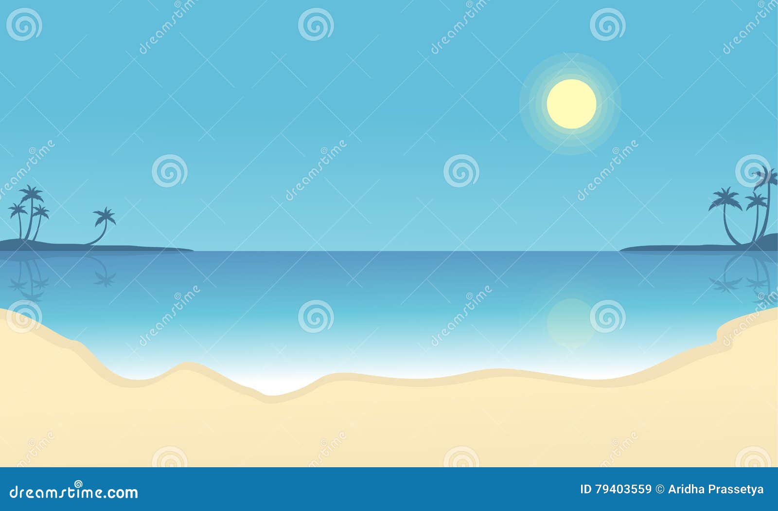 Scenery Beach Vector Flat Silhouettes Stock Vector - Illustration of ...