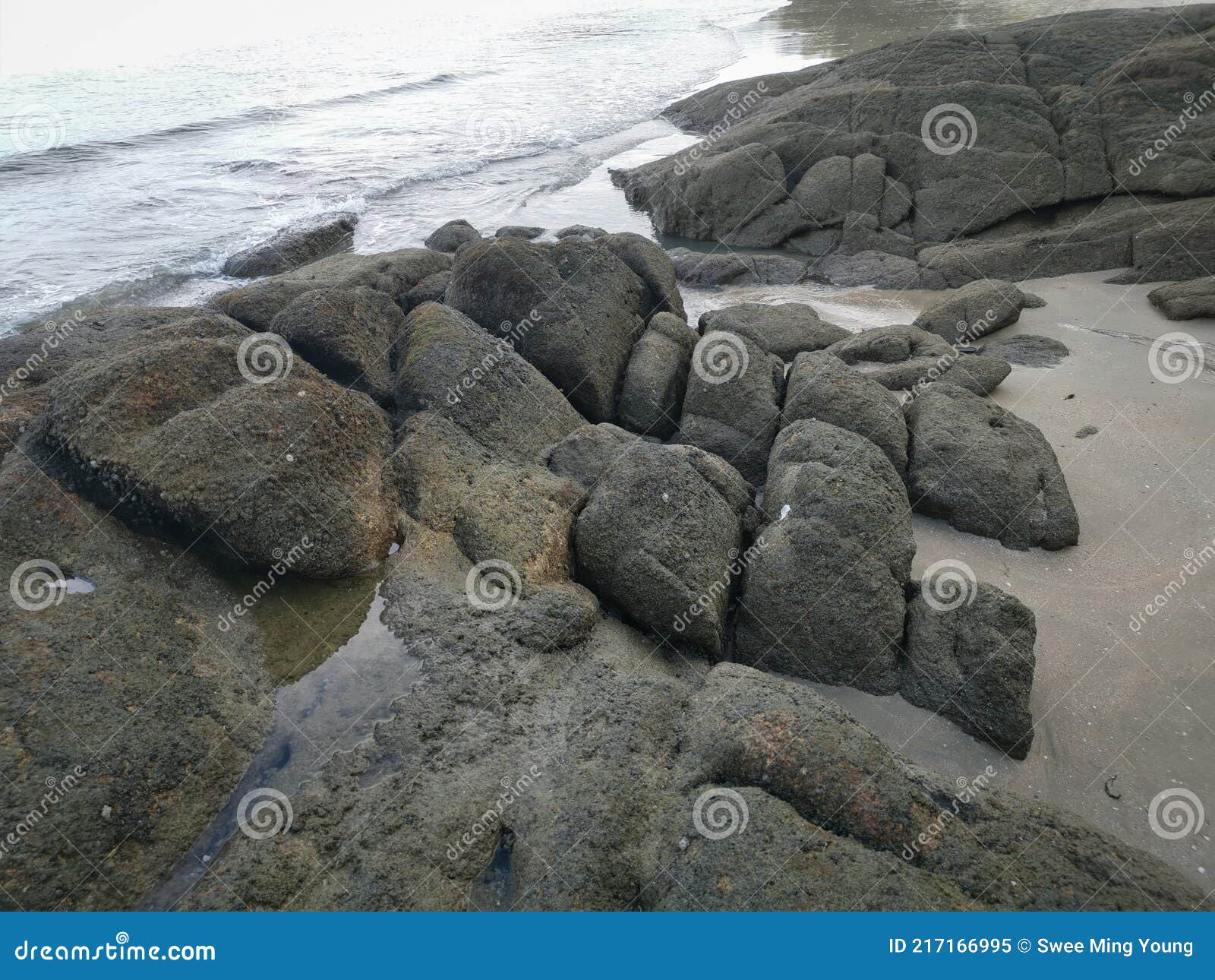 Scenery of Beautiful Rocky Beach Stock Image - Image of rough, clouds ...