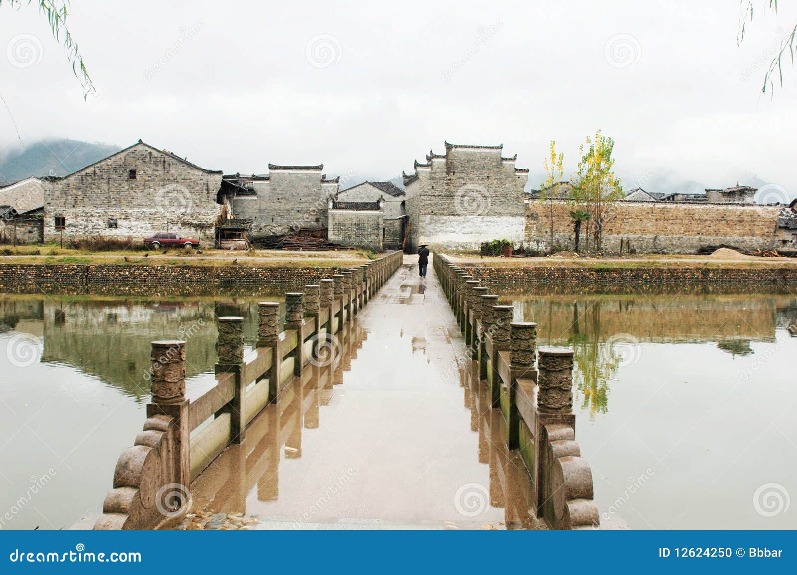 Scenery of Chinese Countryside Stock Photo - Image of residence, pond ...