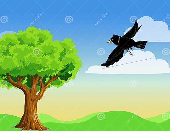 Scenery Crow Flying in the Sky Looking Down - 1 Stock Illustration ...