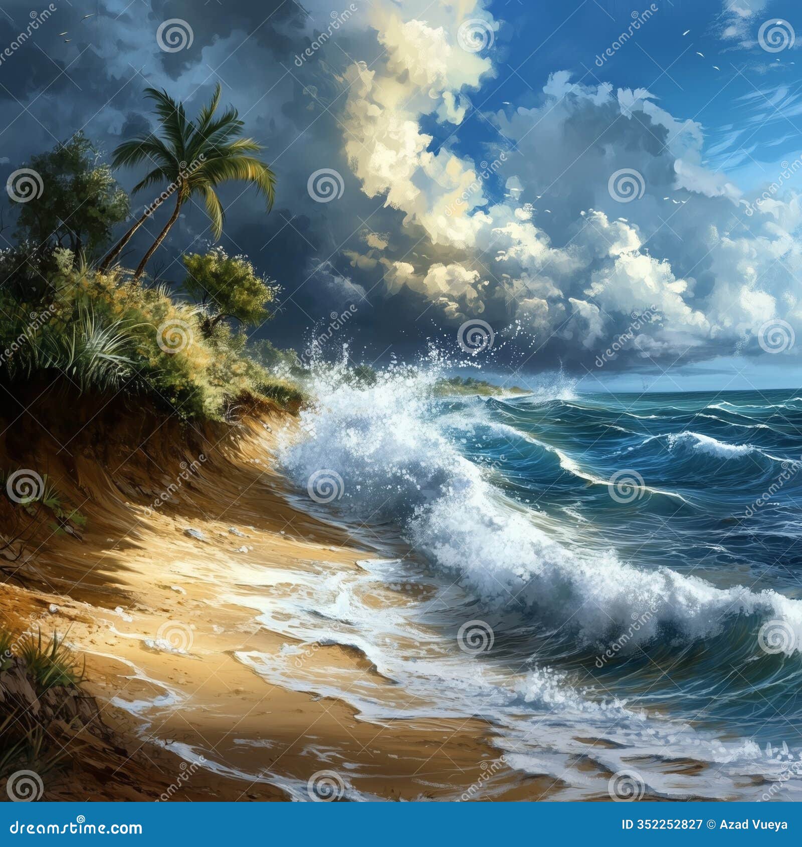 The Scenery of Cyclone in the Sea Beach Stock Illustration ...