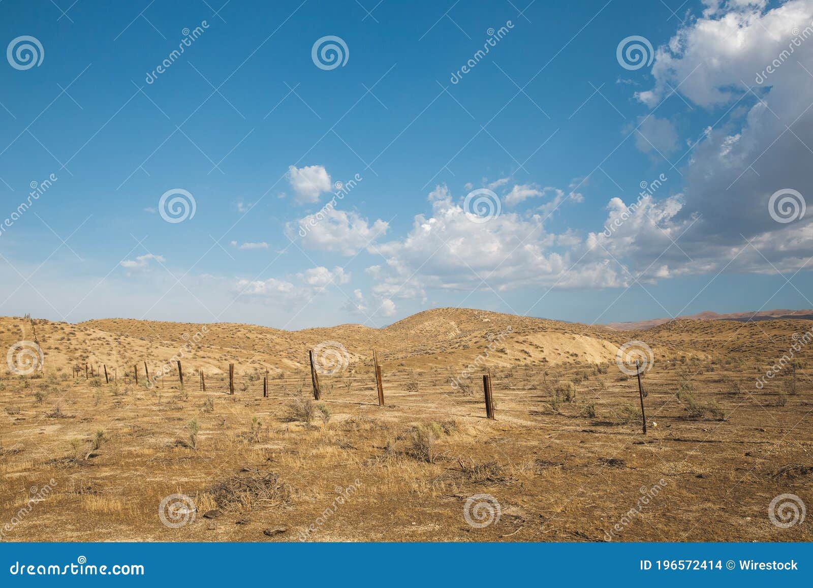 Scenery of Deserted Field in California with Rolling Hills Under a Blue ...