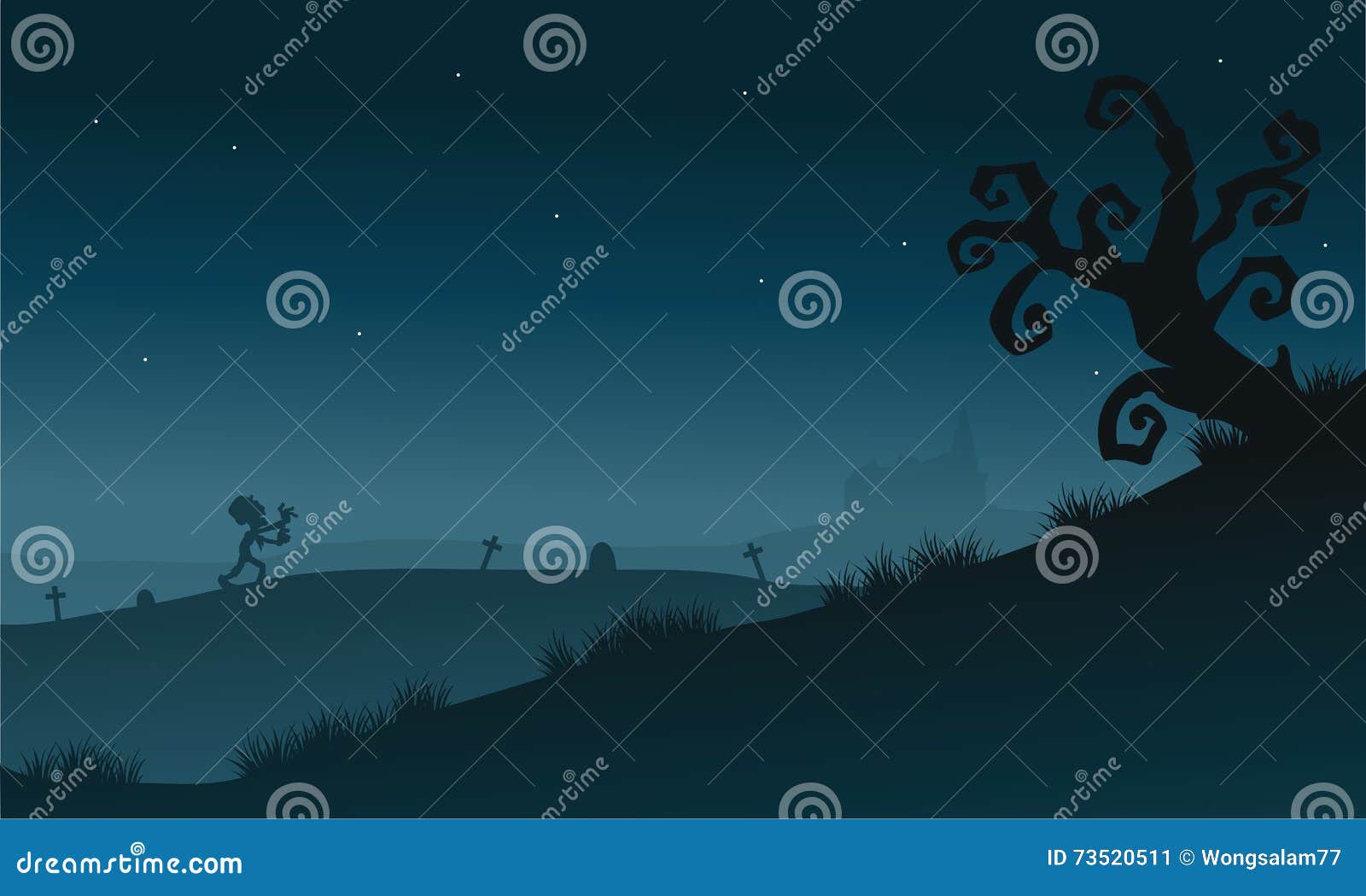 Scenery Dry Tree and Zombie Silhouette Halloween Stock Vector ...