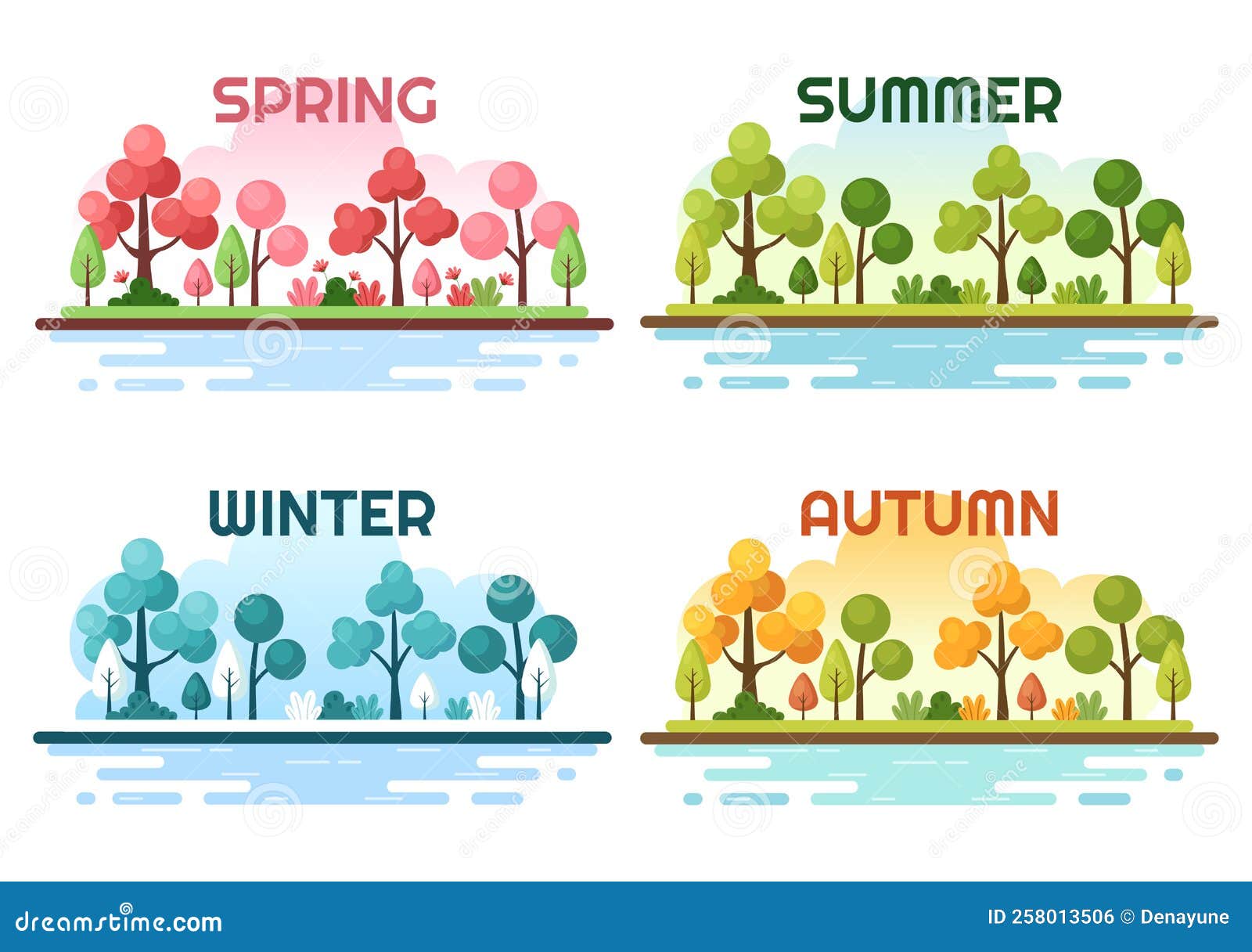 Scenery of the Four Seasons of Nature with Landscape Spring, Summer ... Scenery of the Four Seasons of Nature with Landscape Spring, Summer ...