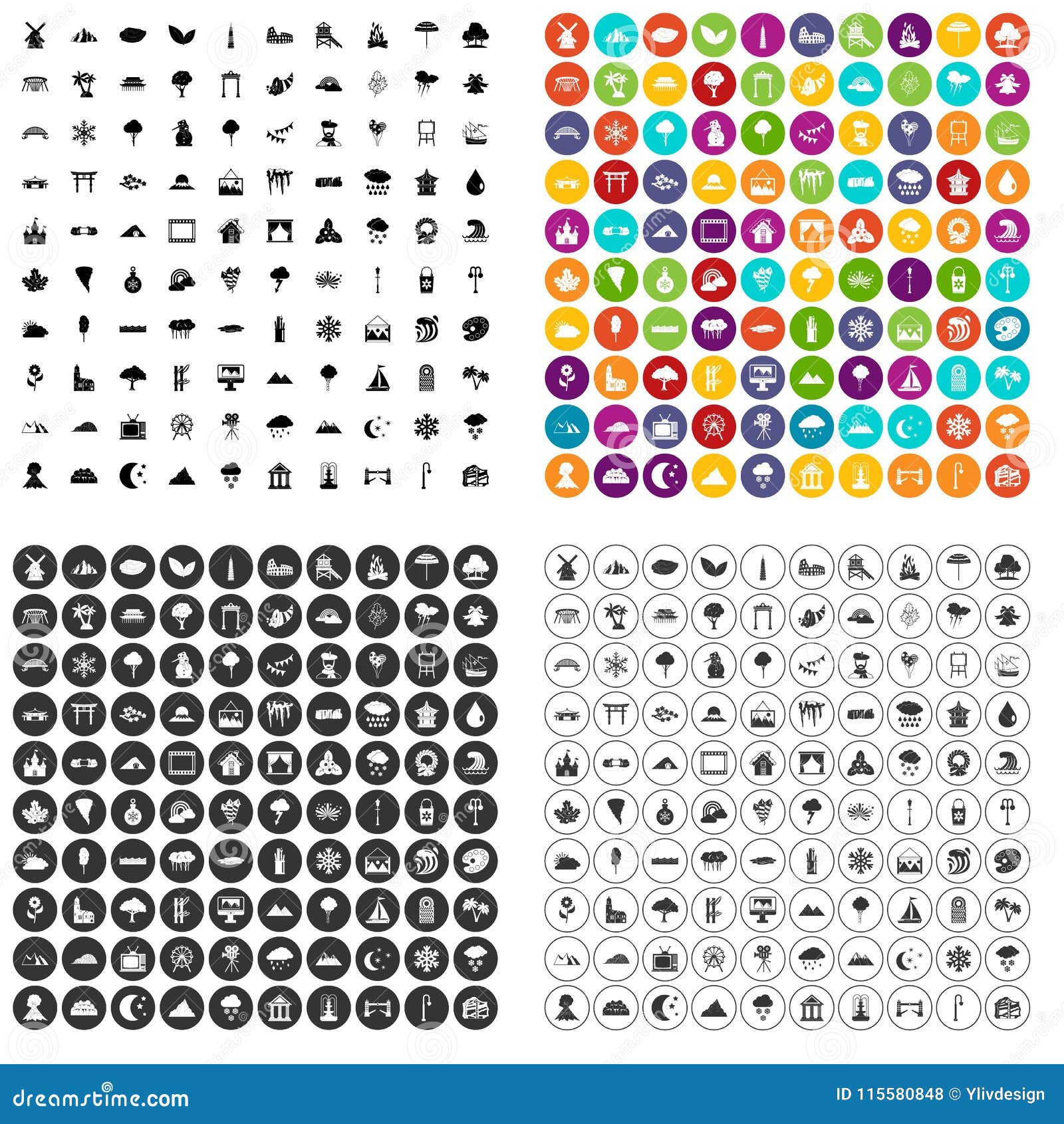100 Scenery Icons Set Vector Variant Stock Vector - Illustration of ...