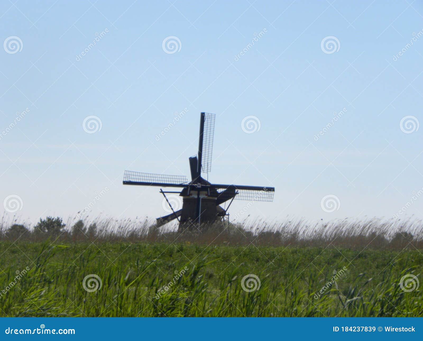Scenery of a Mill on a Blue Clear Sky Background Stock Image - Image of ...