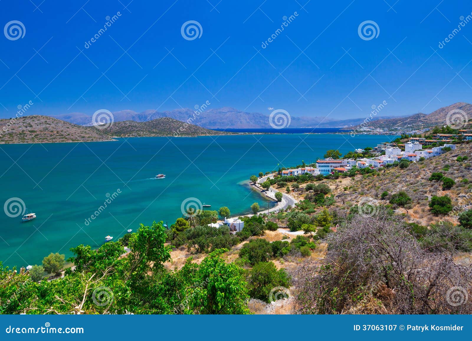 Scenery of Mirabello Bay on Crete Stock Image - Image of land, harbor ...