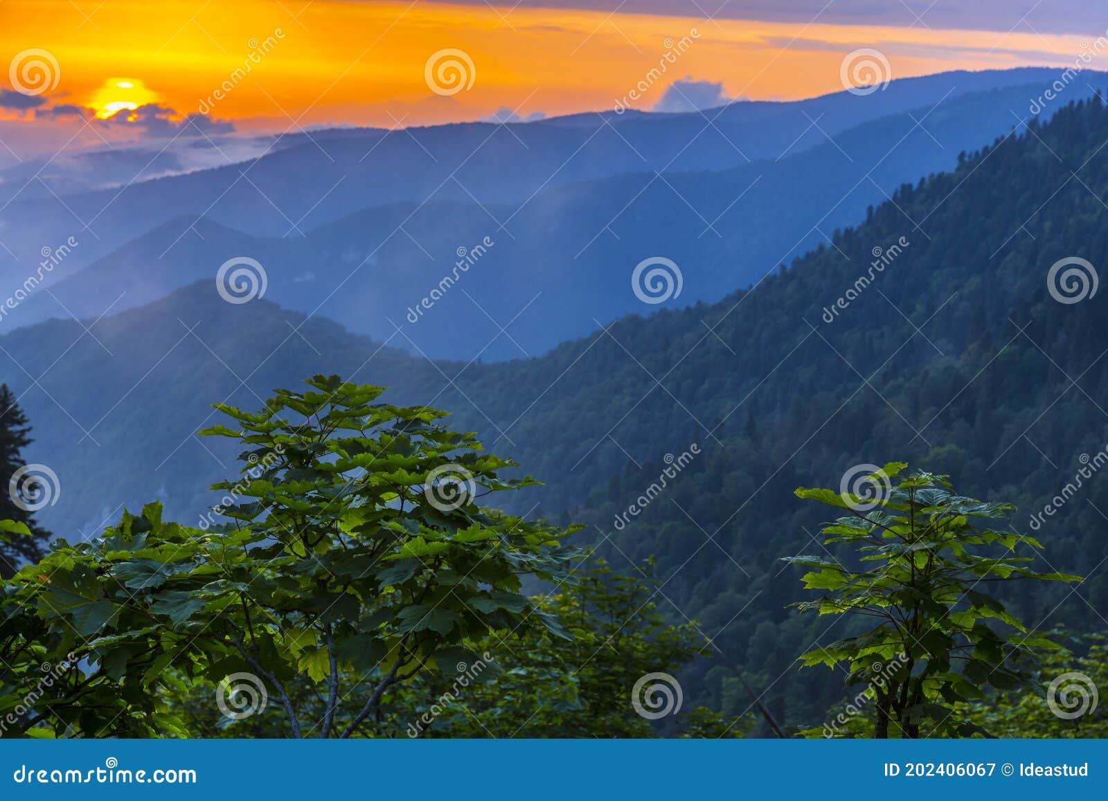 Scenery Mountain Landscape at Caucasus Mountains at Sunset Time Stock ...