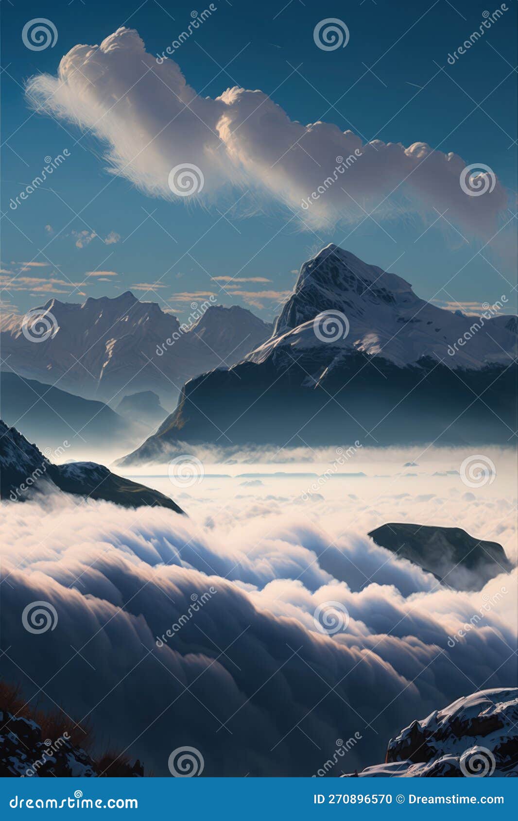 Scenery with Mountains, Cloud and Sky Created Using Generative Ai Technology Stock Illustration ...