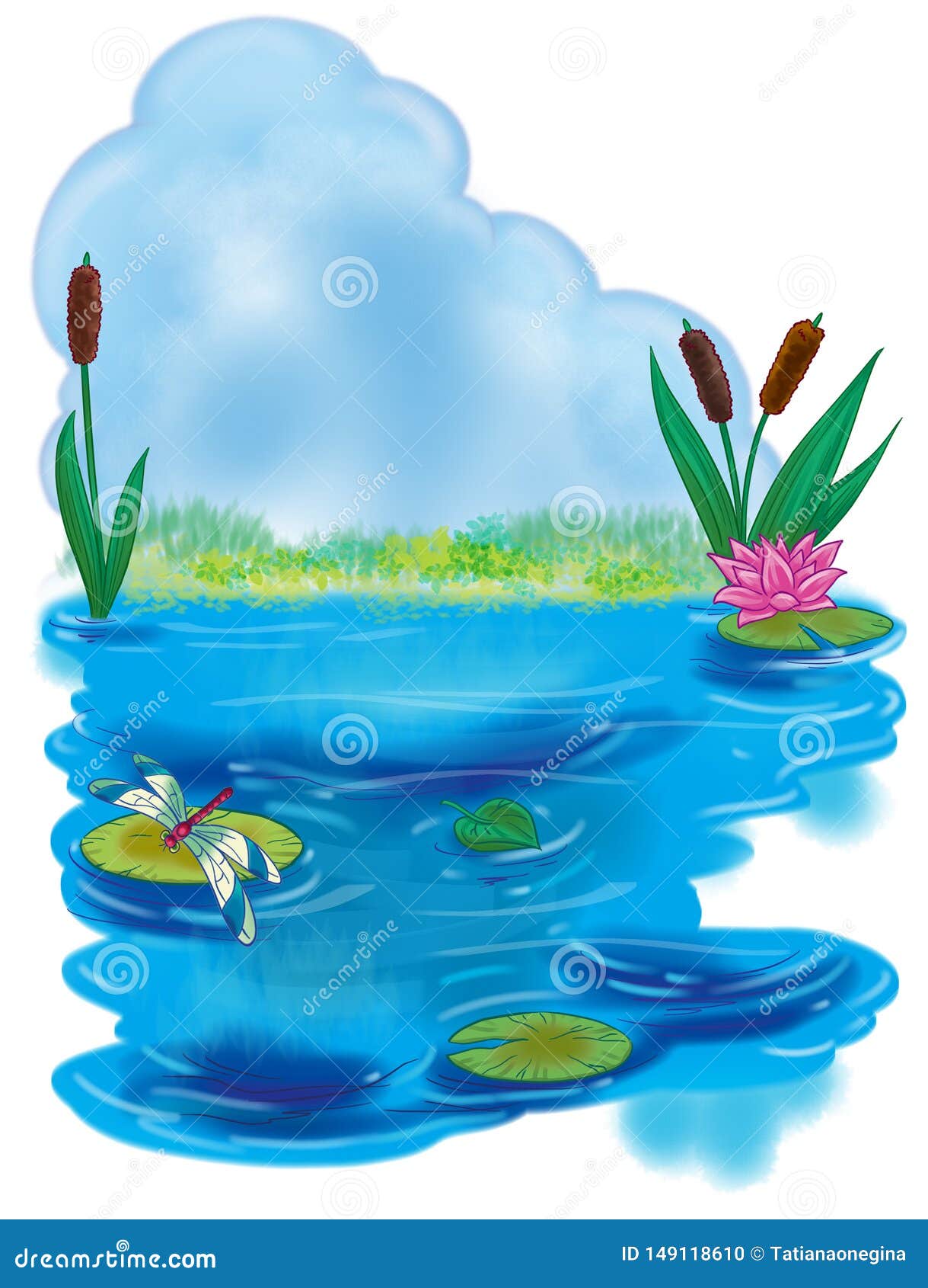 Scenery with Pond View Decorative Illustration Stock Illustration ...