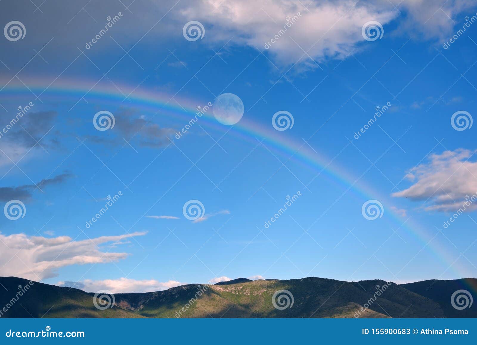 Scenery after Rain with a Rainbow and Full Moon Stock Image - Image of ...