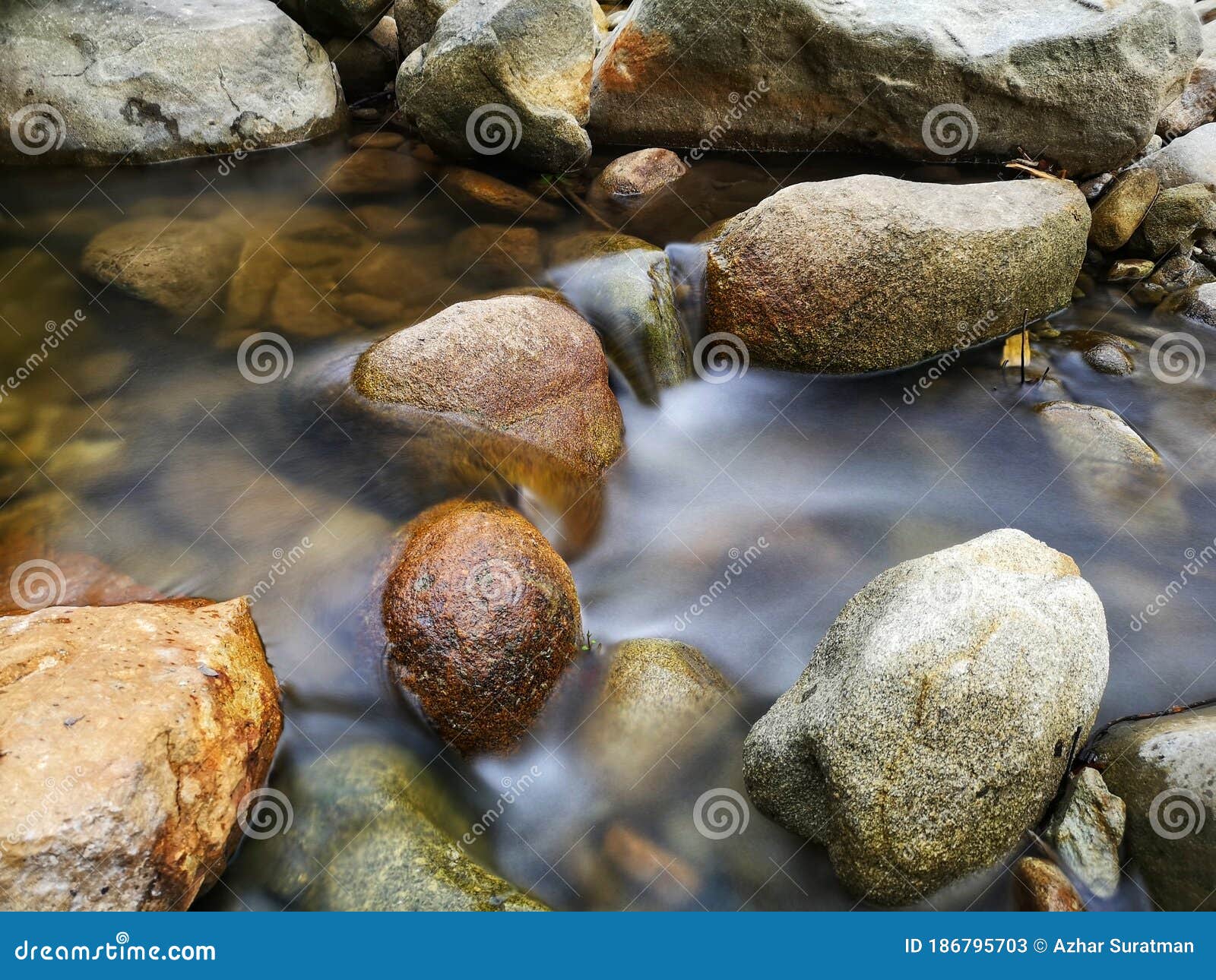Scenery of River Stream Flowing between Rocks with Motion Blur Due To ...