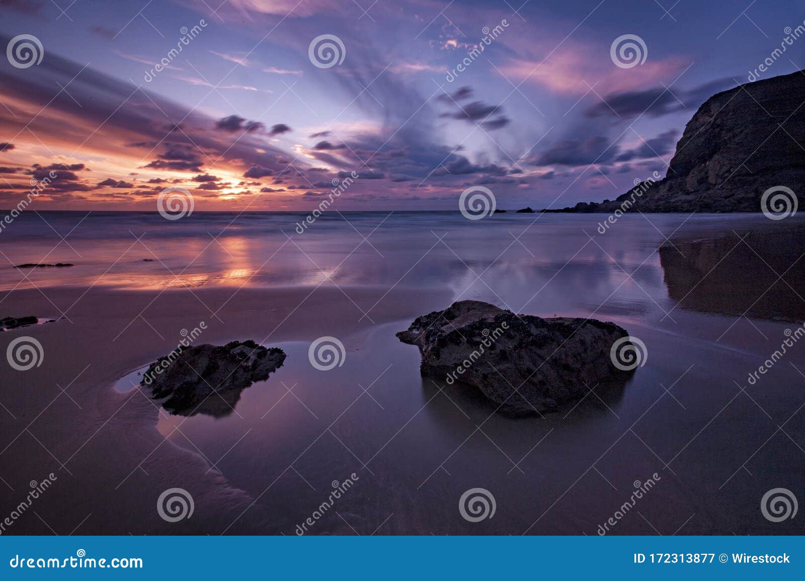 Scenery of Sunset in Duckpool Bay of North Cornwall in UK Stock Image ...