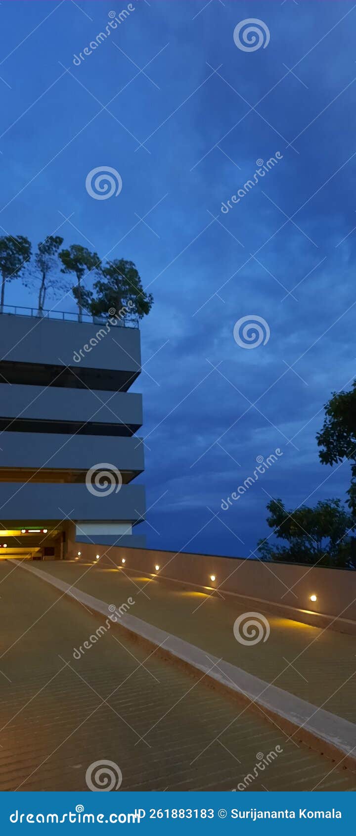 Scenery Tower at Night with Blue Cloud Stock Image - Image of landmark ...