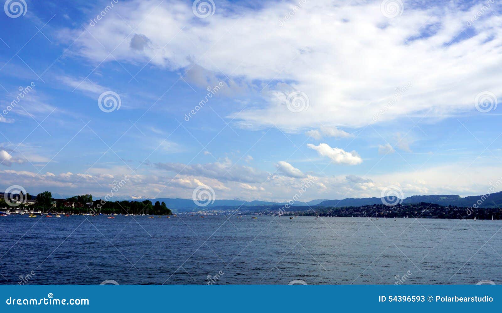 Scenery of zurich lake stock image. Image of quay, boat - 54396593