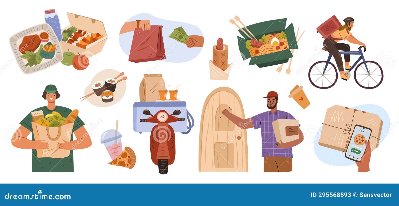 Scenes with Delivery Service of Takeaway Food. Stock Vector ...