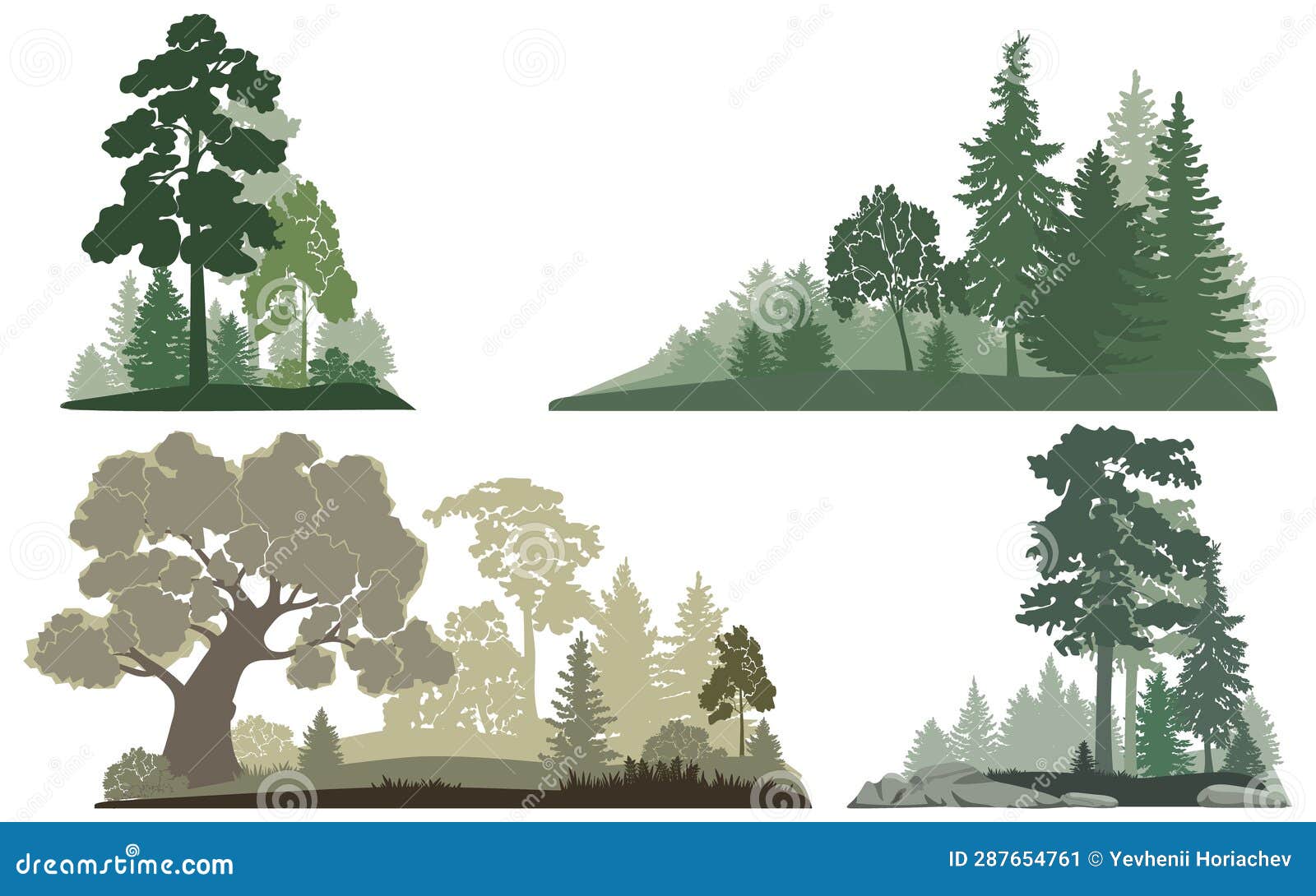 Scenes of Forest Nature with Pine and Mixed Forest Landscapes. Stock ...