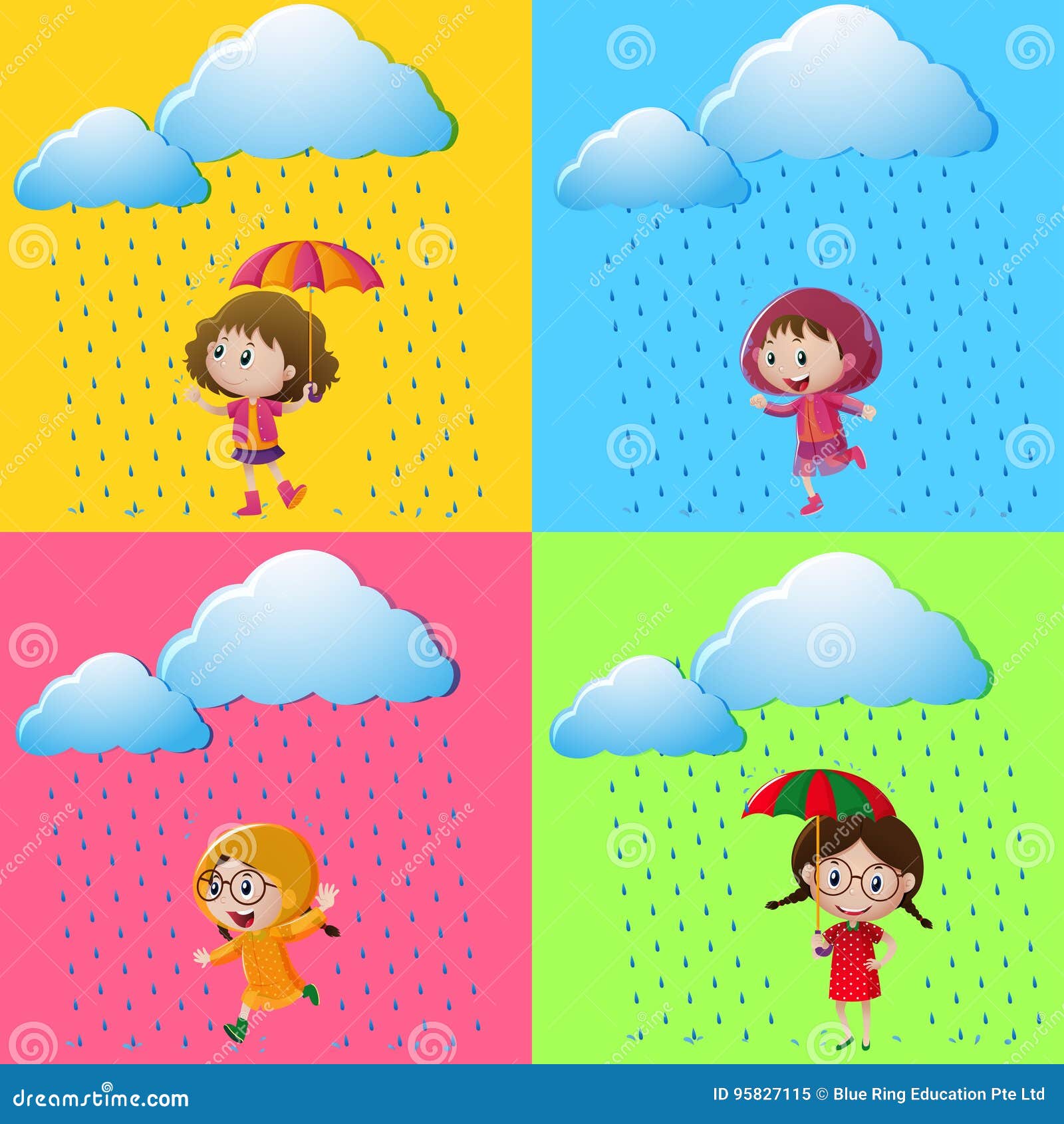 Scenes with Girls in the Rain Stock Vector - Illustration of girl ...