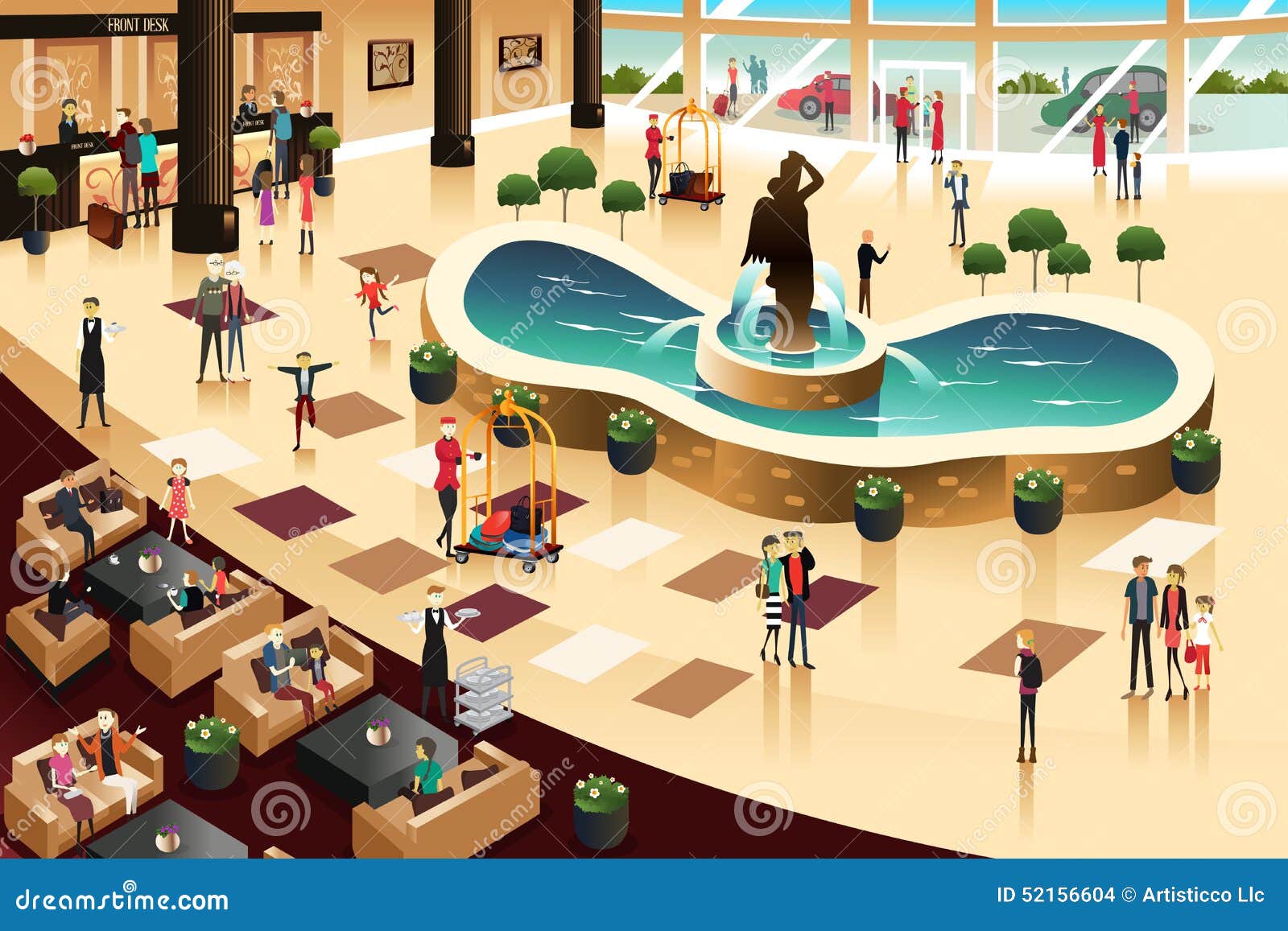 Scenes Inside a Hotel Lobby Stock Vector - Illustration of travel ...