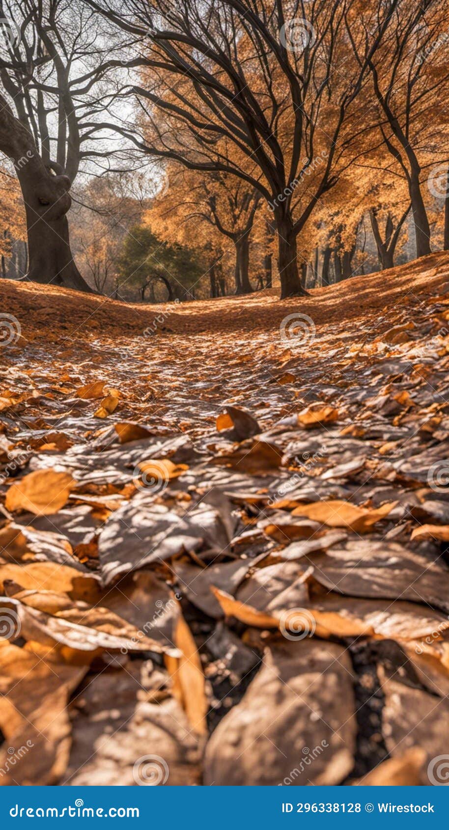 An Empty Leaf Covered Pathway in the Fall Leaves Surrounding it Stock ...