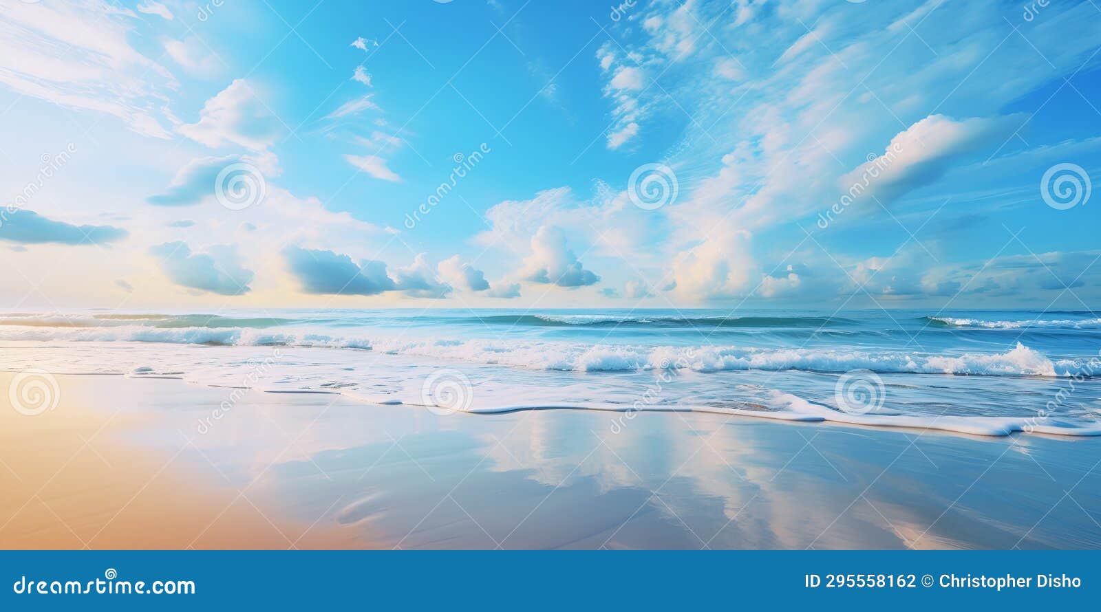 Scenic Beauty, Flat Ocean Underneath a Beautiful Blue Sky with Clouds ...