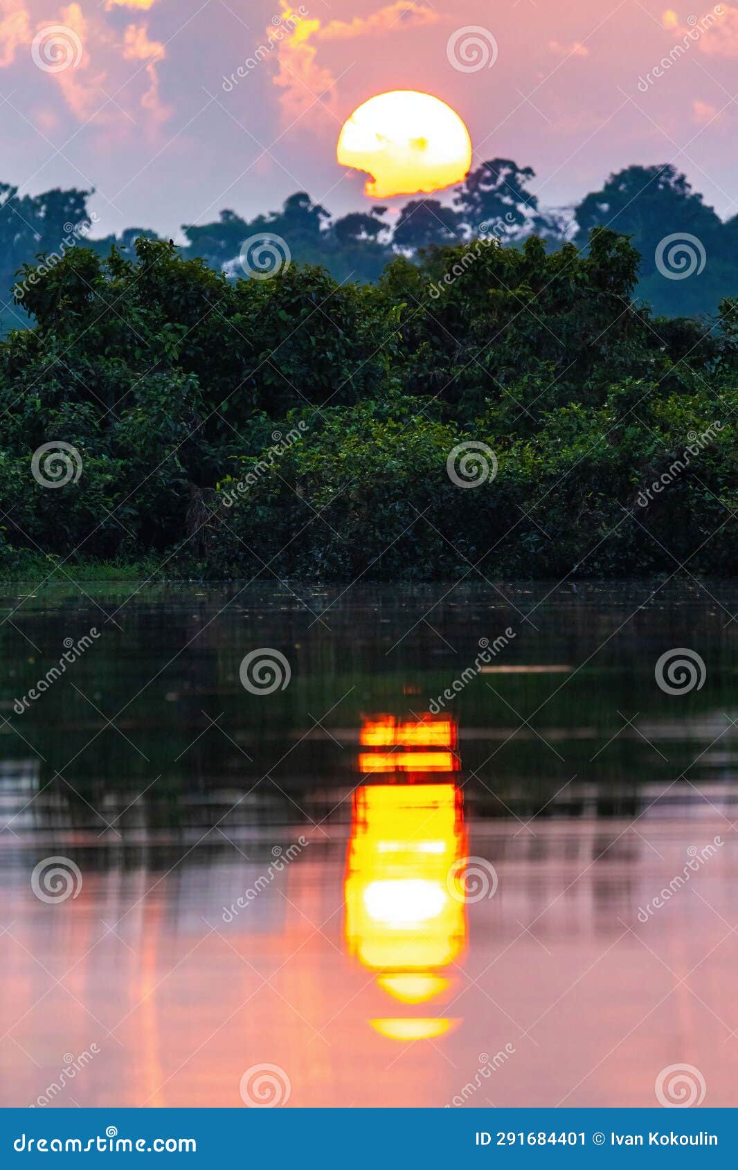 Scenic Colorful Sunset at Tropical River Rainforest Stock Image - Image ...