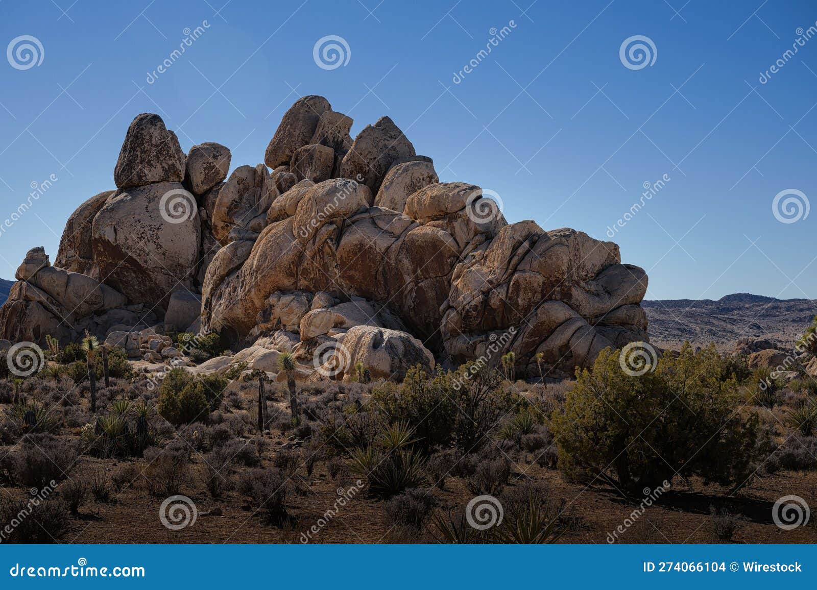 A Large Rock in the Middle of a Desert Landscape with Trees and Shrubs ...