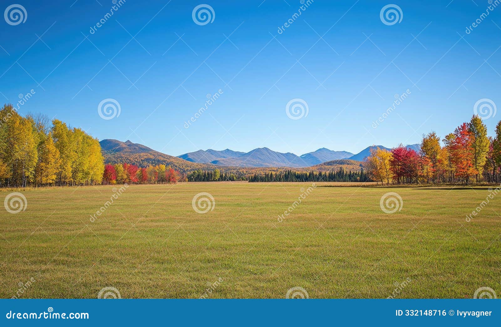 Scenic Fall Scenery, Open Field, Colorful Trees, Distant Mountains ...