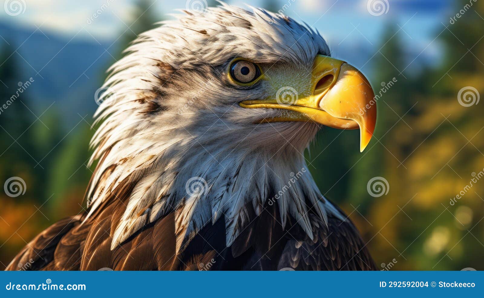 Scenic Forest Portrait: Photo Realistic Bald Eagle Close-up Stock ...