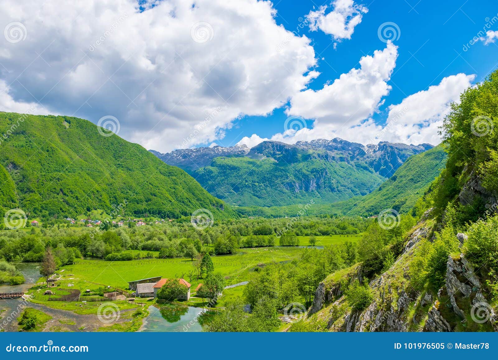 Scenic Green Meadow among the High Rocks. Stock Image - Image of ...