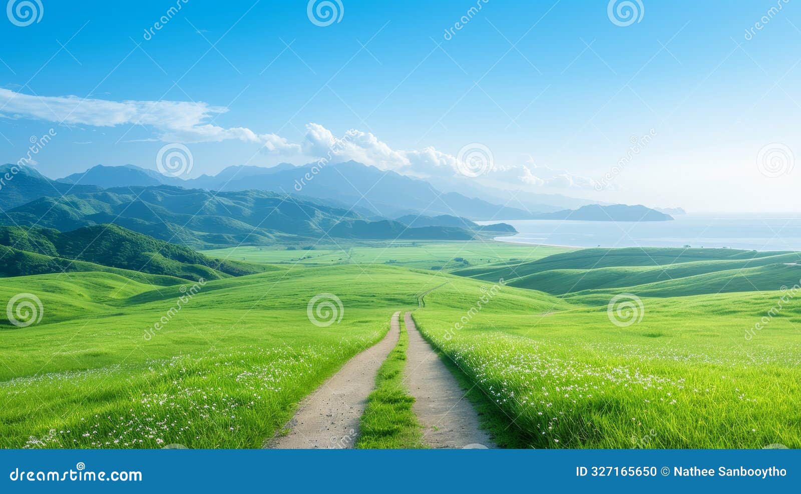 Scenic Green Valley Pathway To Mountains Stock Illustration ...