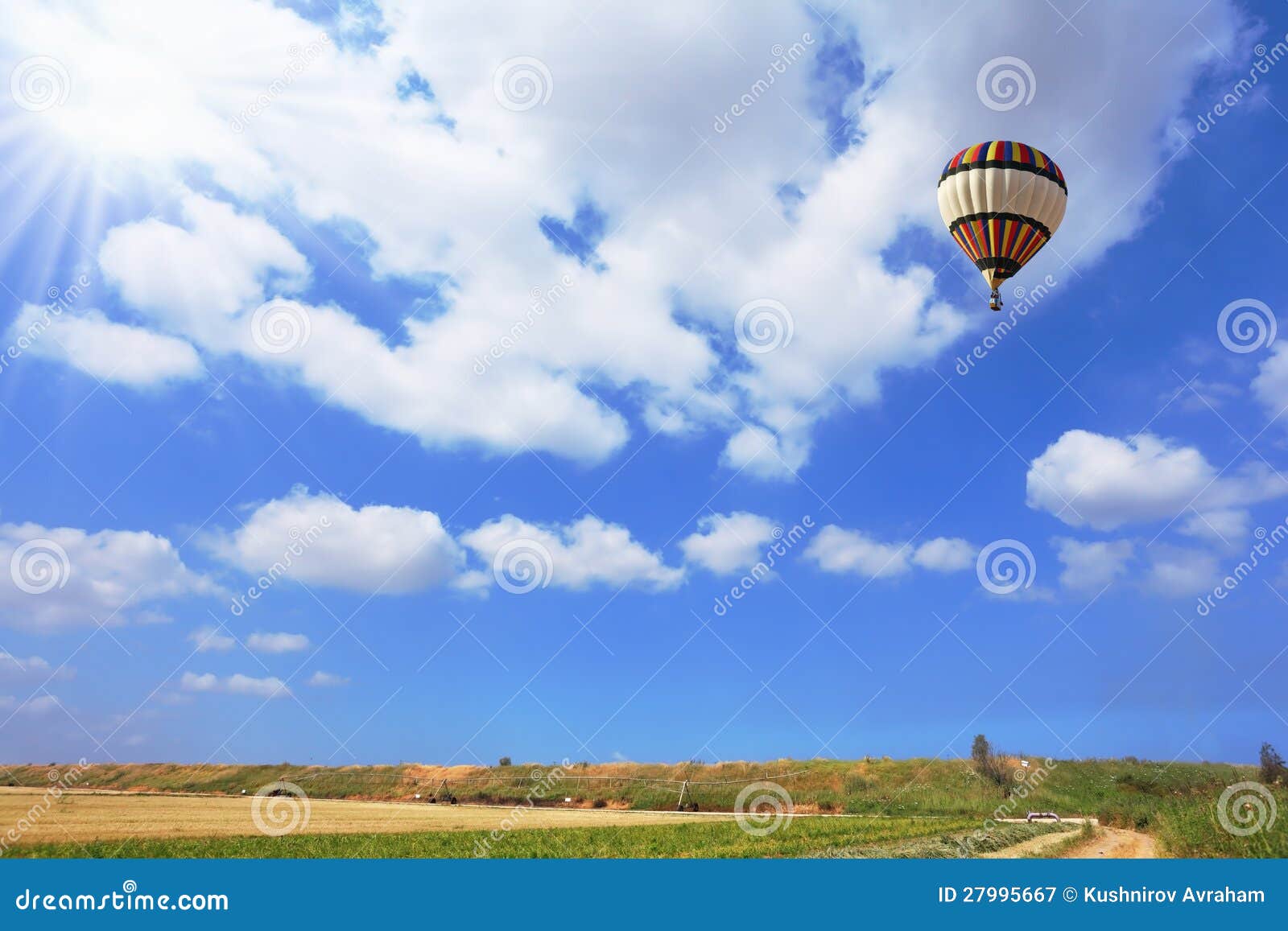 Scenic Hot Air Balloon in Free Flight Stock Image - Image of grass ...