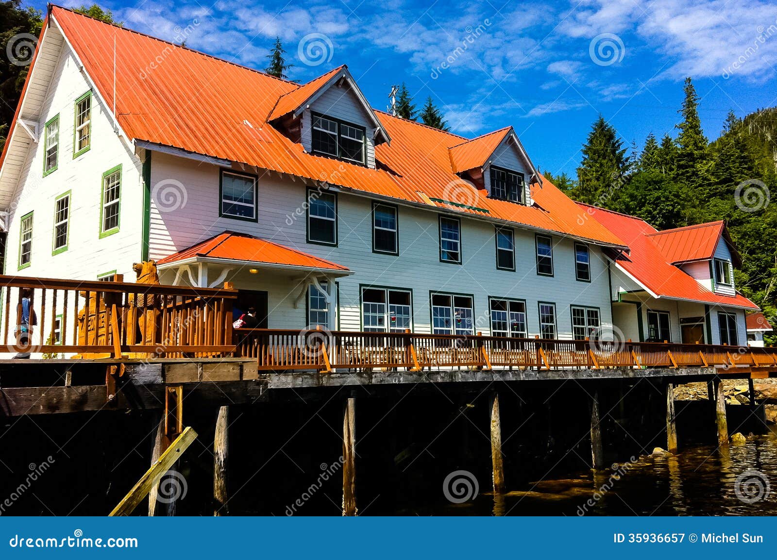 Scenic House Near Water and Mountains Stock Image - Image of mountains ...