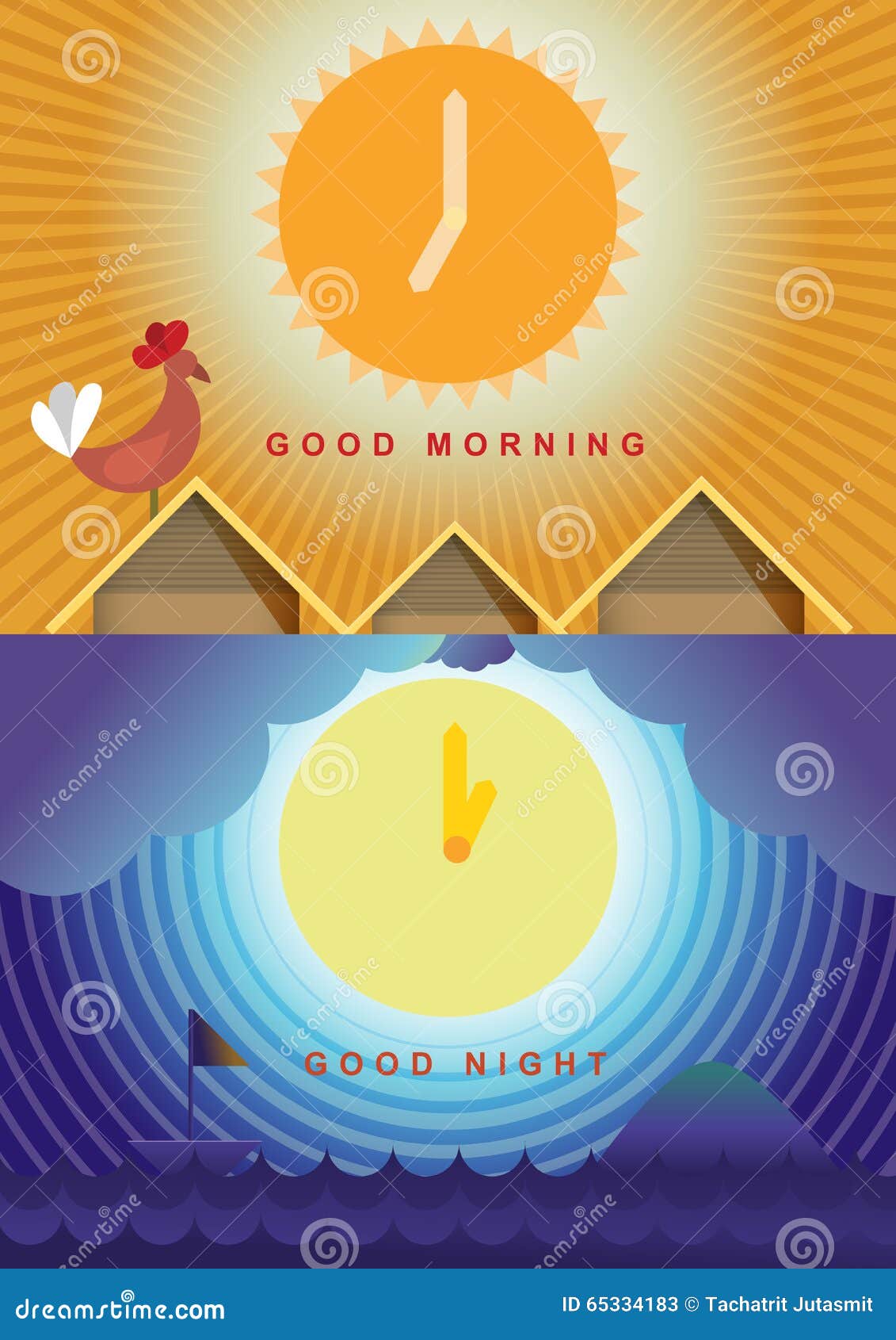 Scenic Landscape in Different Times of Day. Flat Style Stock Vector ...
