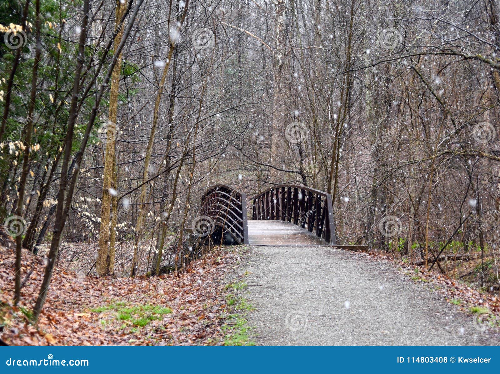 Scenic Landscape of a Rustic Bridge on a Nature Trail in a Snow Storm ... Scenic Landscape of a Rustic Bridge on a Nature Trail in a Snow Storm ...